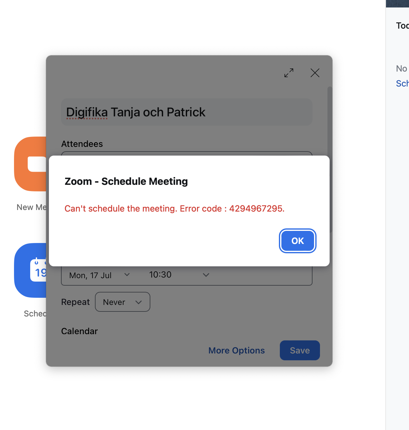 Solved: Can't schedule a recurring meeting; I get error co... - Zoom Community